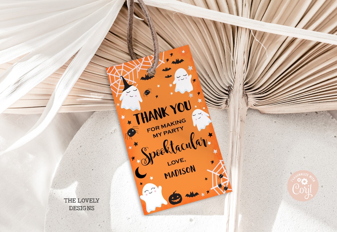 Editable Halloween Gift Tag Halloween Orange Ghost Birthday Favor Tags ...