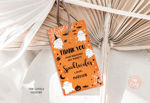 EDITABLE Halloween Gift Tag Halloween Orange Ghost Birthday - Etsy