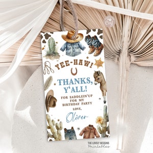Cowboy Birthday Thank You Tag Editable Cowboy Yee Haw Gift Tag Horse ...