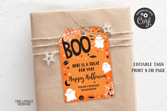EDITABLE Halloween Gift Tag Halloween Orange Ghost Boo Favor | Etsy
