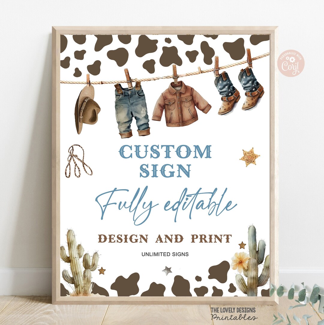 Cowboy Custom Fully Editable Sign Cowboy Baby Shower Country Western ...