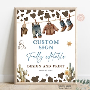 Cowboy Custom Fully Editable Sign Cowboy Baby Shower Country Western ...