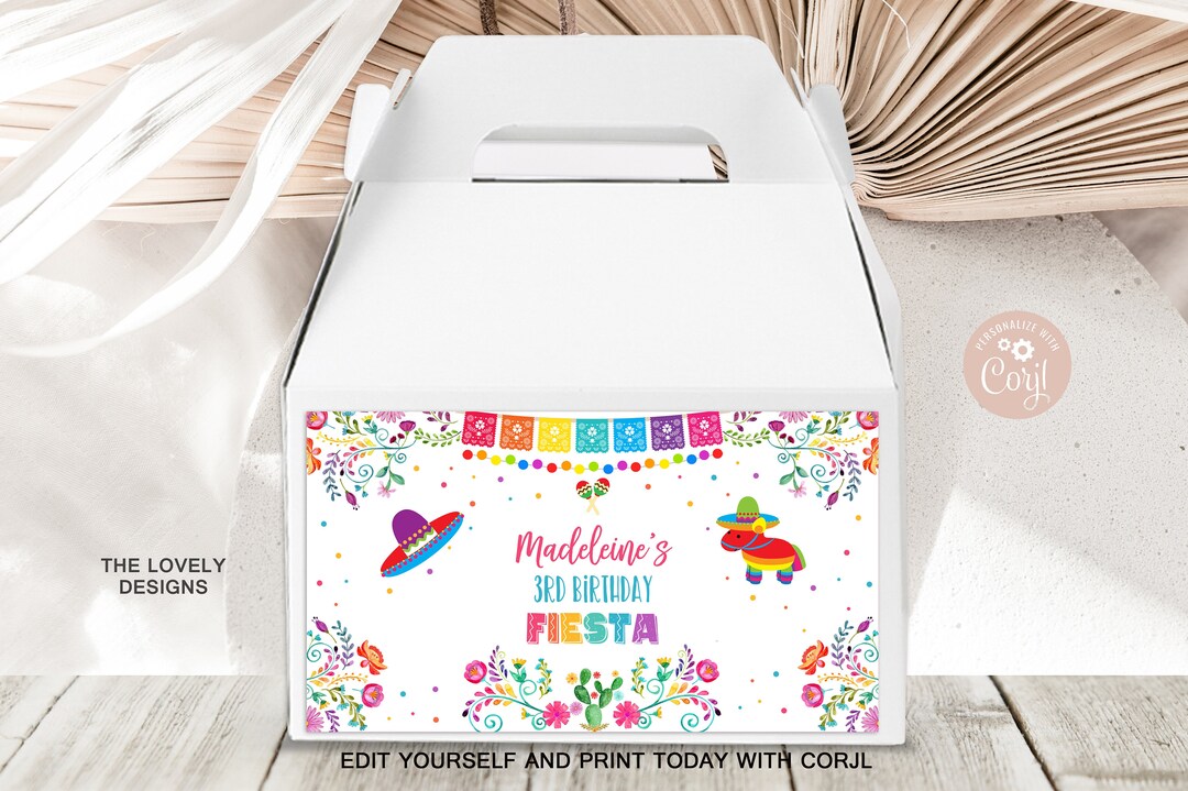 EDITABLE Piñata Fiesta Gable Box Label Pinata Fiesta Birthday Treat Box ...