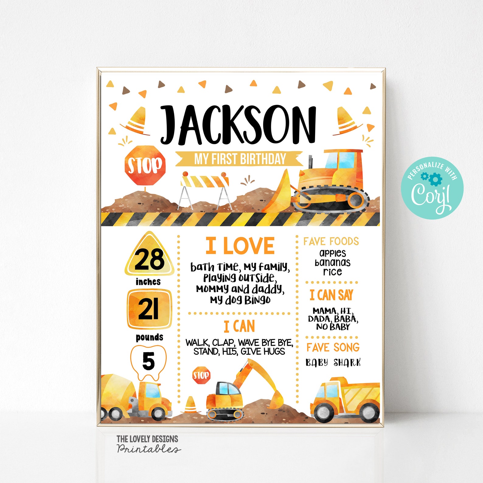 Editable Construction Birthday Milestone Poster Construction Workers ...