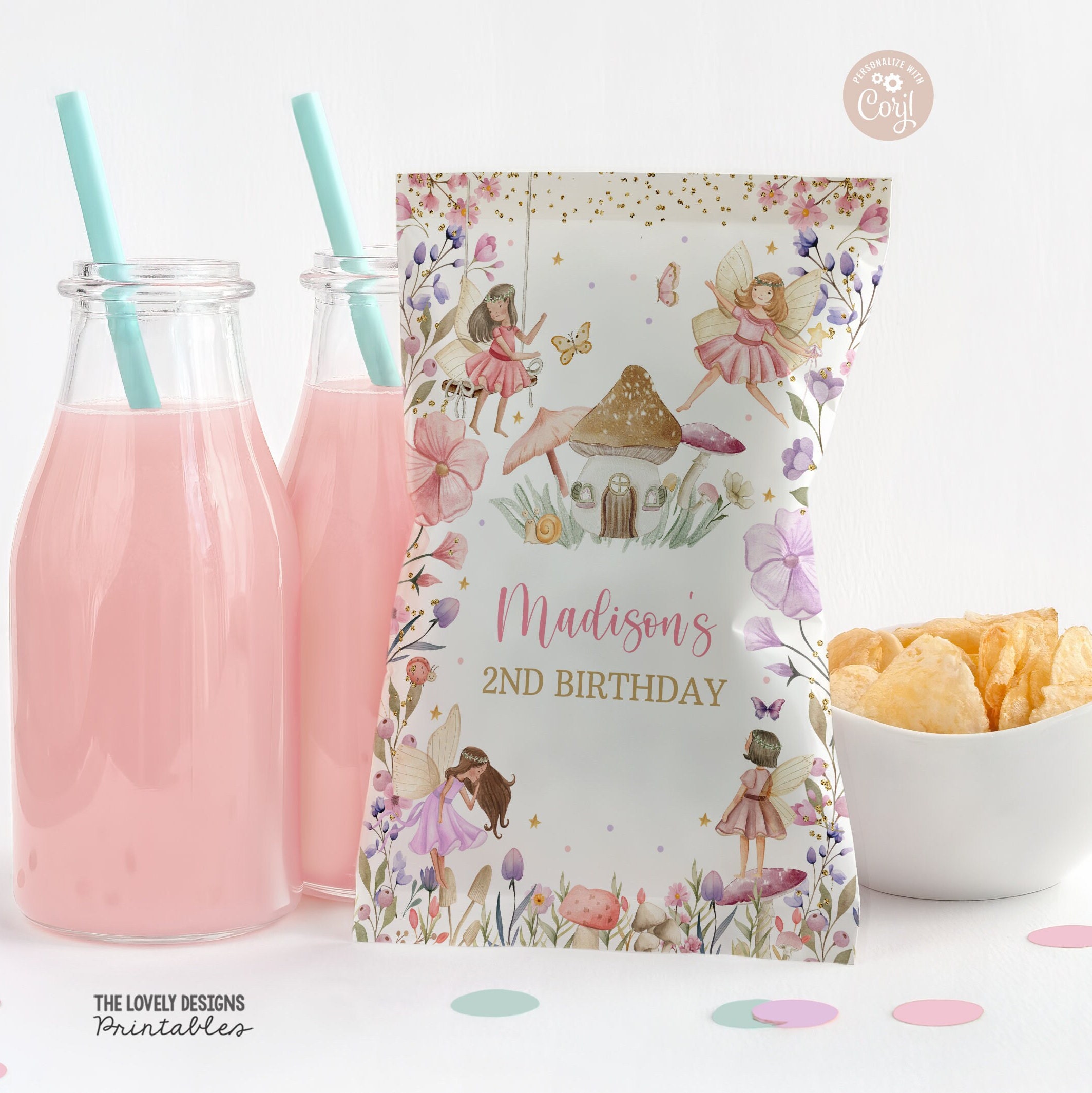 Fairy Chip Bag Wrapper Editable Fairy Birthday Whimsical Wildflower ...