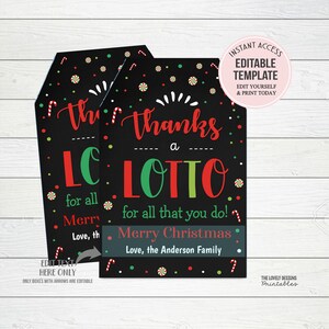 Christmas Lottery Gift Tag Printable Thanks a Lotto for All You Do Pto ...