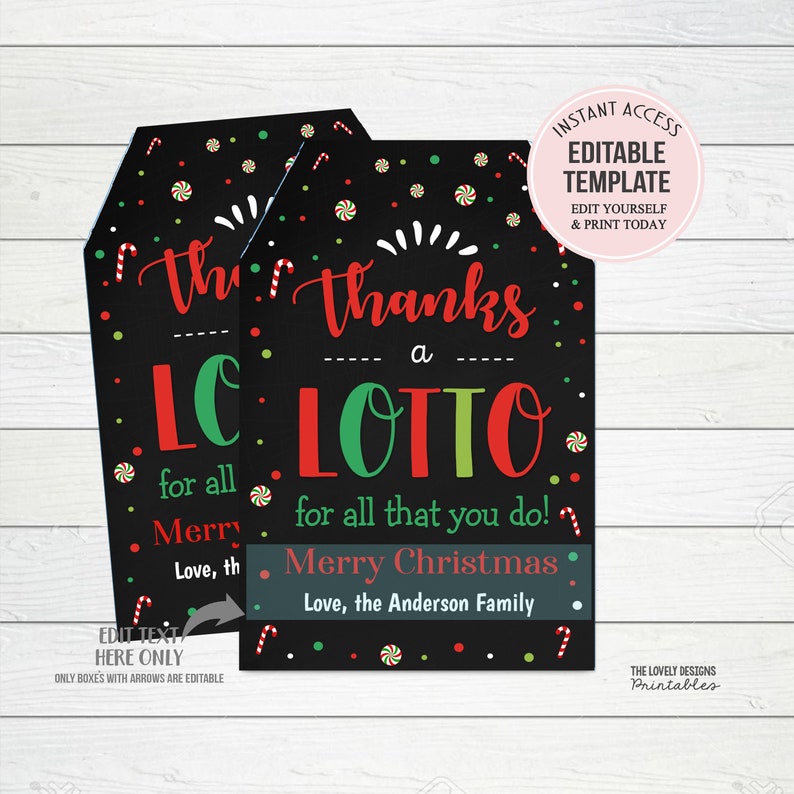 Christmas Lottery Gift Tag Printable Thanks a Lotto for All - Etsy