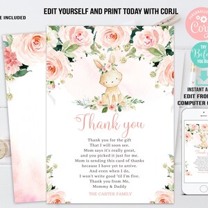 Editable Bunny Thank You Card Bunny Baby Shower Card Easter Bunny ...