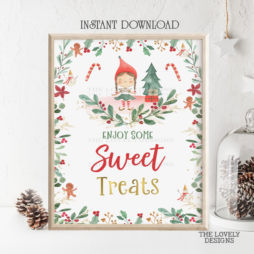 Elf Sweet Treats Sign Christmas Winter Elf Girl Birthday Party - Etsy ...