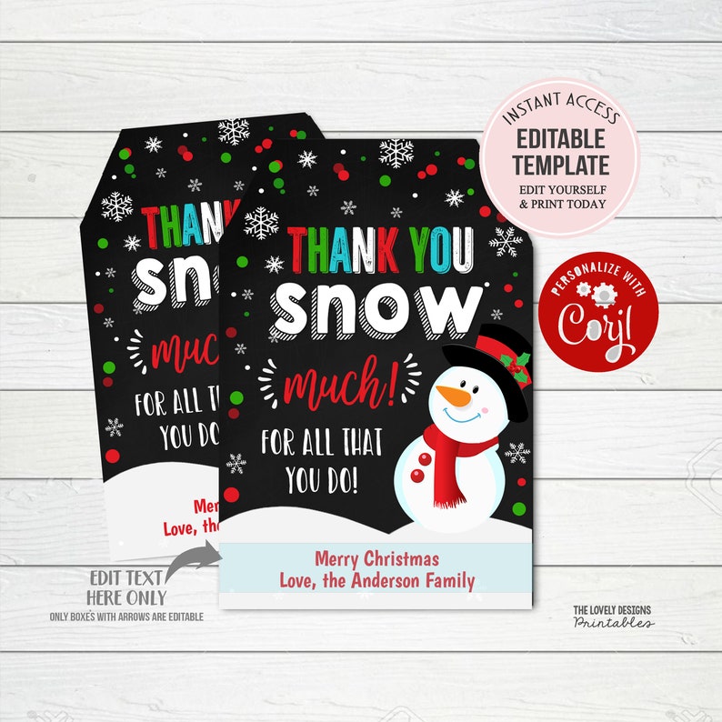 Thank You Snow Much Tags Christmas Gift Tags Printable | Etsy