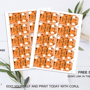 Editable Halloween Gift Tag Halloween Orange Ghost Birthday Favor Tags ...