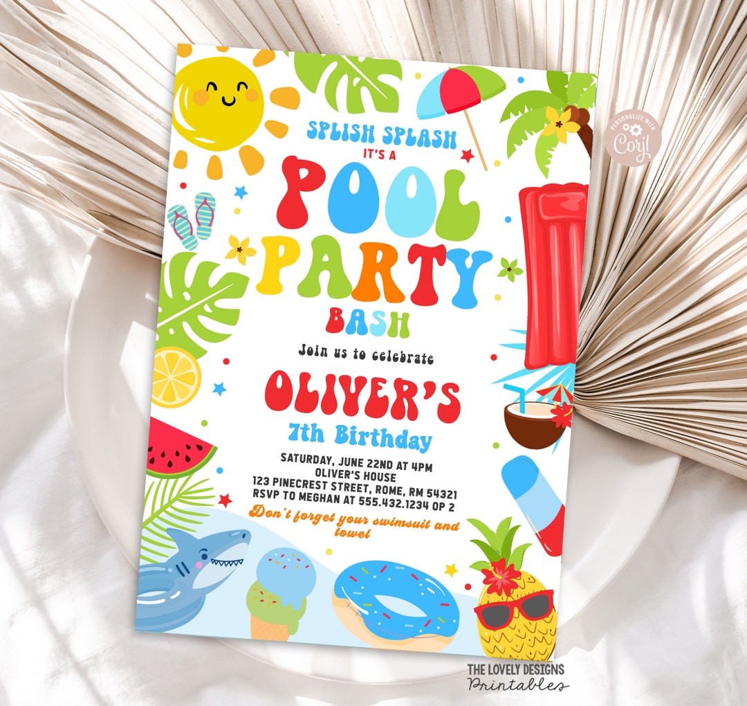 Pool Party Birthday Invitation: Editable Splish Splash Theme (digital ...