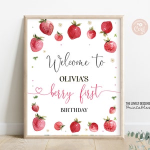 EDITABLE Strawberry Welcome Sign Sweet Strawberry Birthday Party Sign ...