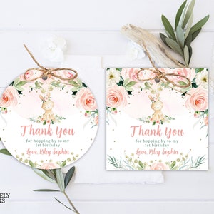 Editable Bunny Gift Tag 2.5" Bunny Thank You for Hopping by to Birthday ...