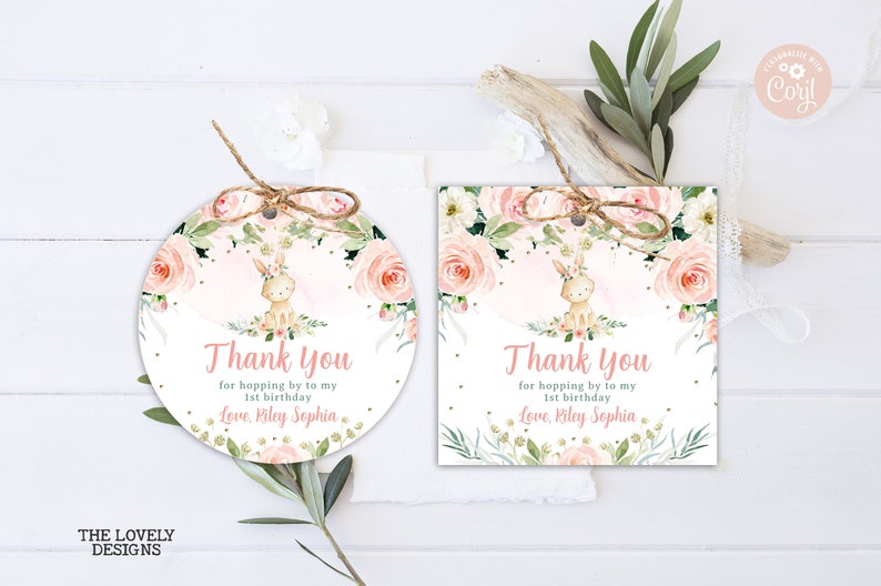 Editable Bunny Gift Tag 2.5" Bunny Thank You for Hopping by to Birthday ...