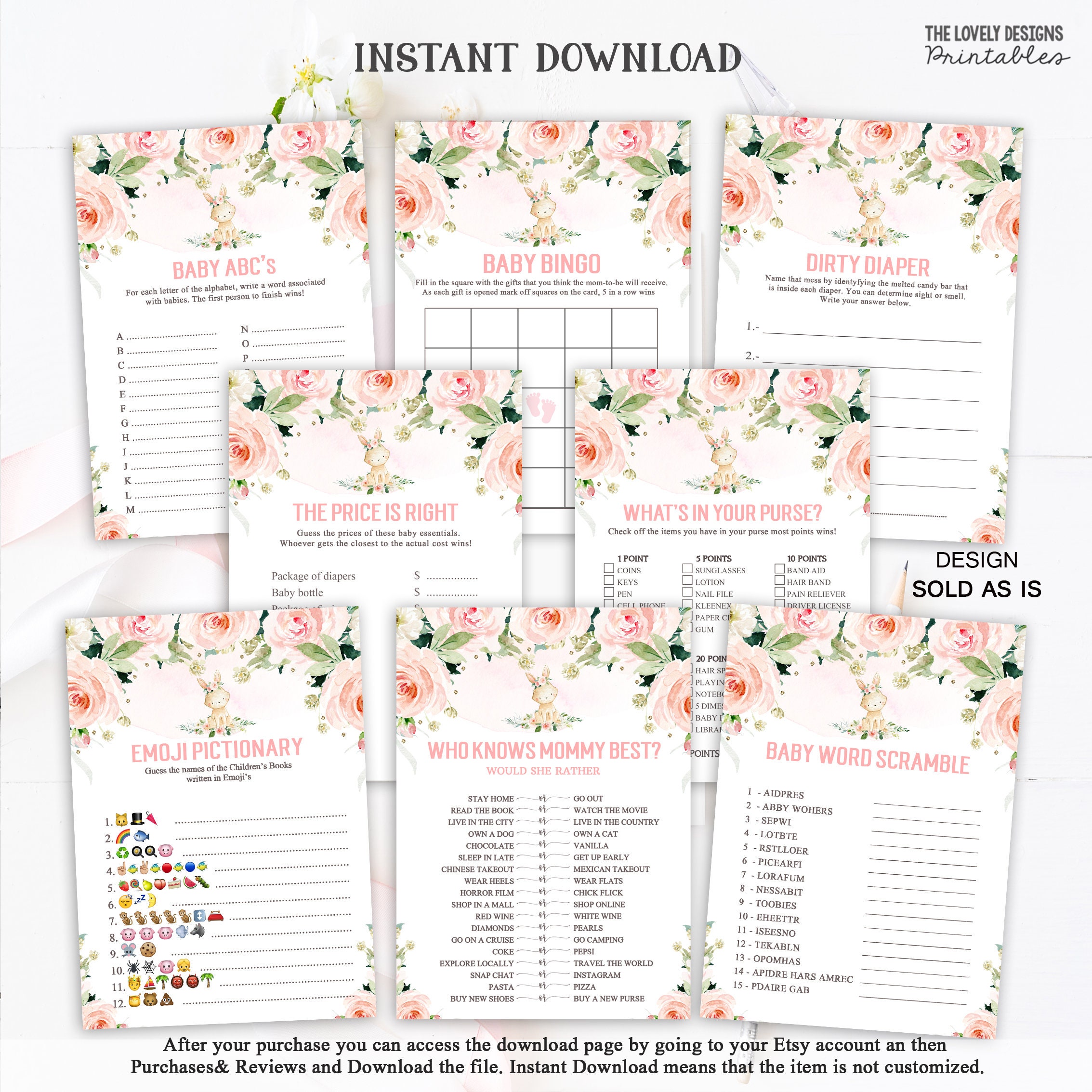 Bunny Baby Shower Games Package X8 Bunny Baby Shower Activity - Etsy Canada