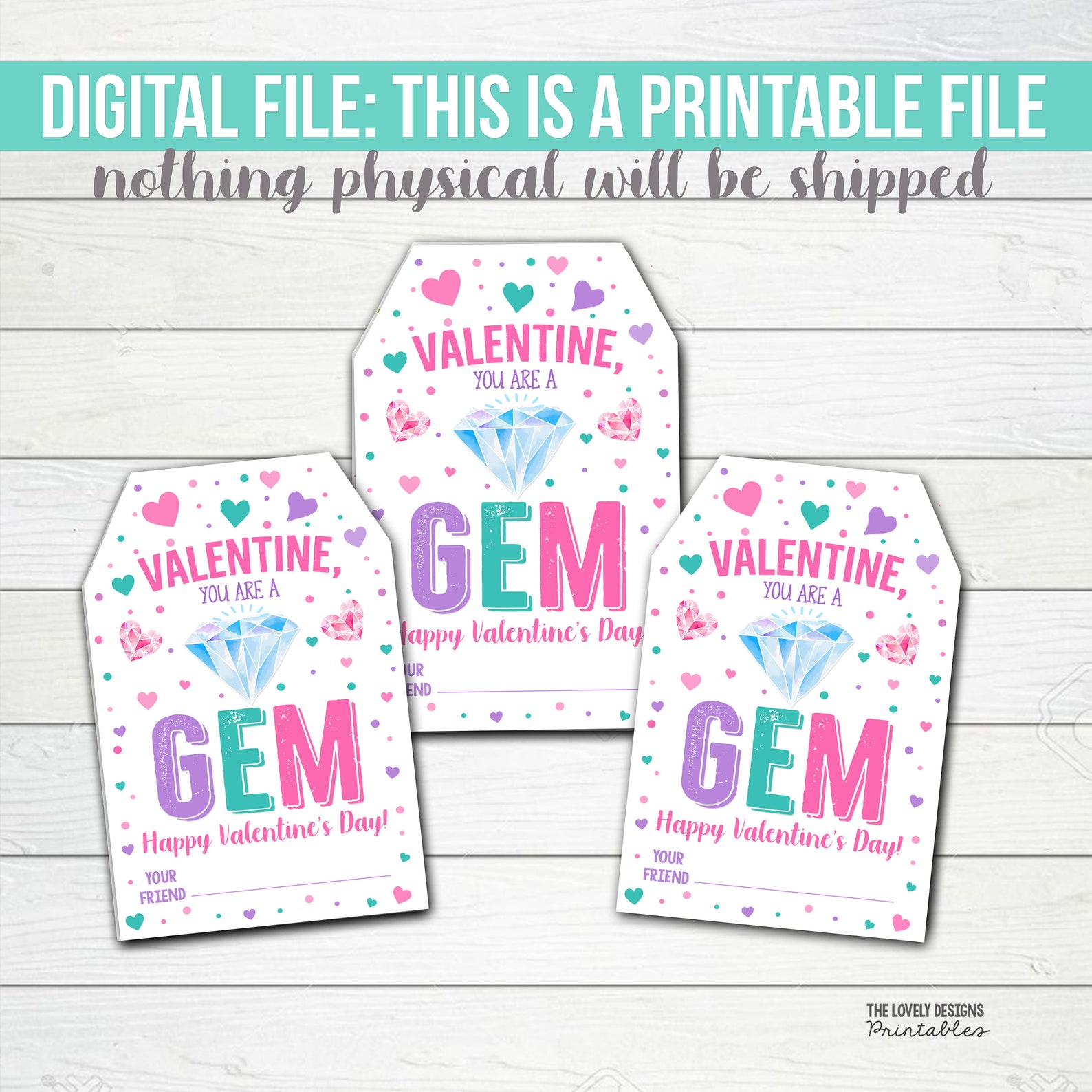 Gem Valentine Tag, You Are a Gem Valentine's Day Pop Tag Printable ...