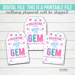 Gem Valentine Tag, You Are a Gem Valentine's Day Pop Tag Printable ...