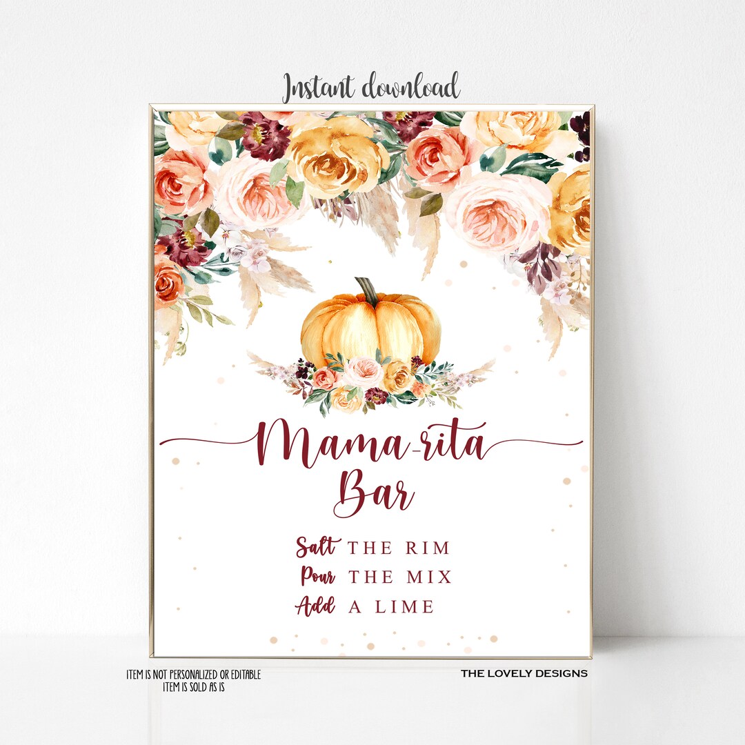Fall Mama-rita Bar Sign, Pumpkin Margarita Printable Sign, Fall Table ...