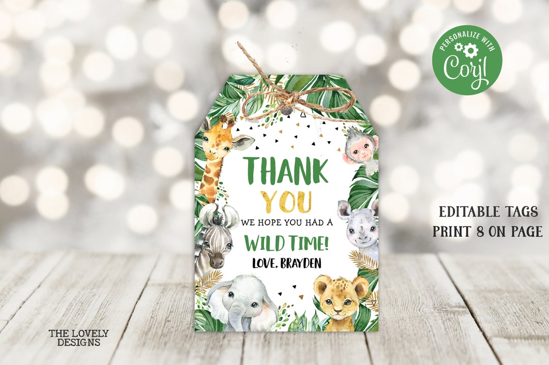 EDITABLE Jungle Favor Tags Safari Animal Wild Time Jungle Boy Birthday ...