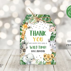 EDITABLE Jungle Favor Tags Safari Animal Wild Time Jungle Boy Birthday ...