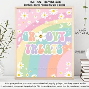 Daisy Groovy Birthday Party Groovy Treats Sign Groovy Rainbow Pink ...
