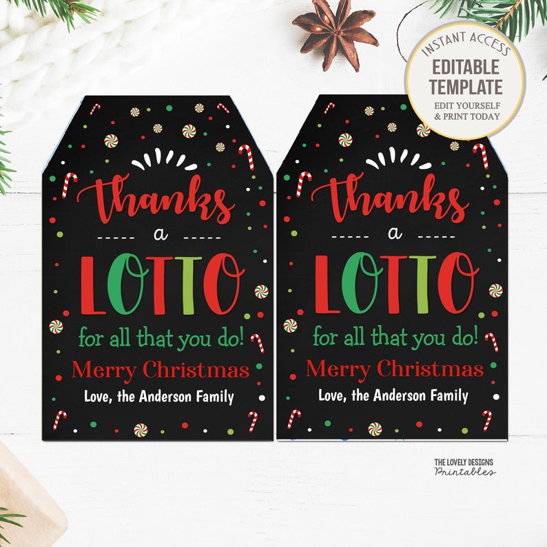 Christmas Lottery Gift Tag Printable Thanks a Lotto for All - Etsy