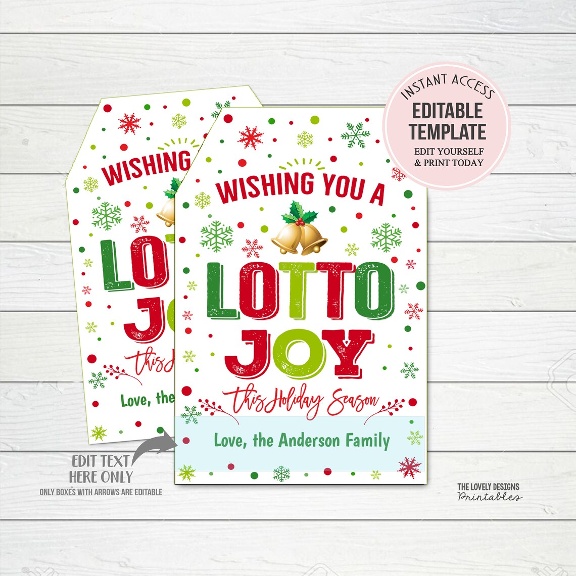 Christmas Lottery Gift Tag Printable Wishing You a Lotto Joy Teacher ...