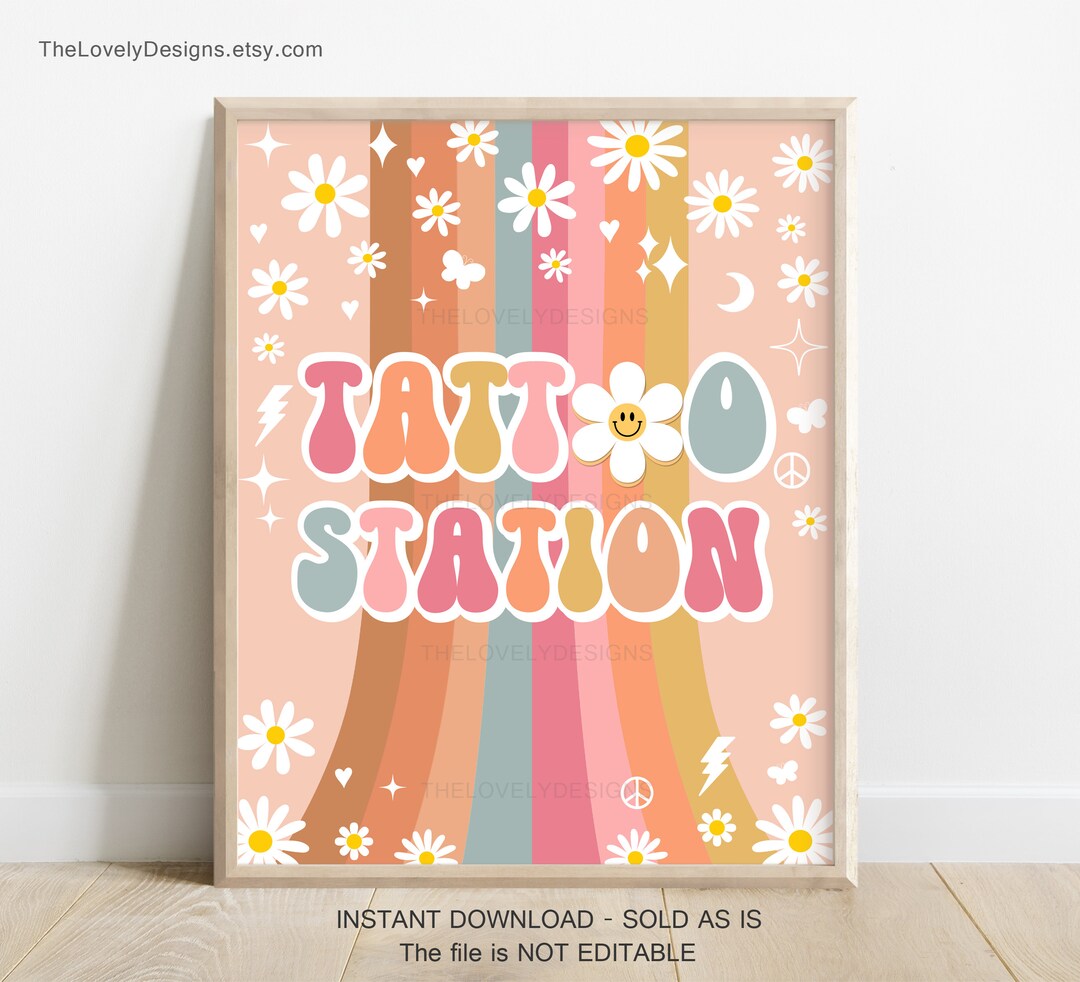 Groovy Tattoo Station Sign Groovy Birthday Daisy Rainbow Orange Sign ...