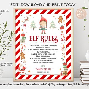 Editable Elf Rules Sign Elf Arrival Rules Letters No Touching Elf Sign ...