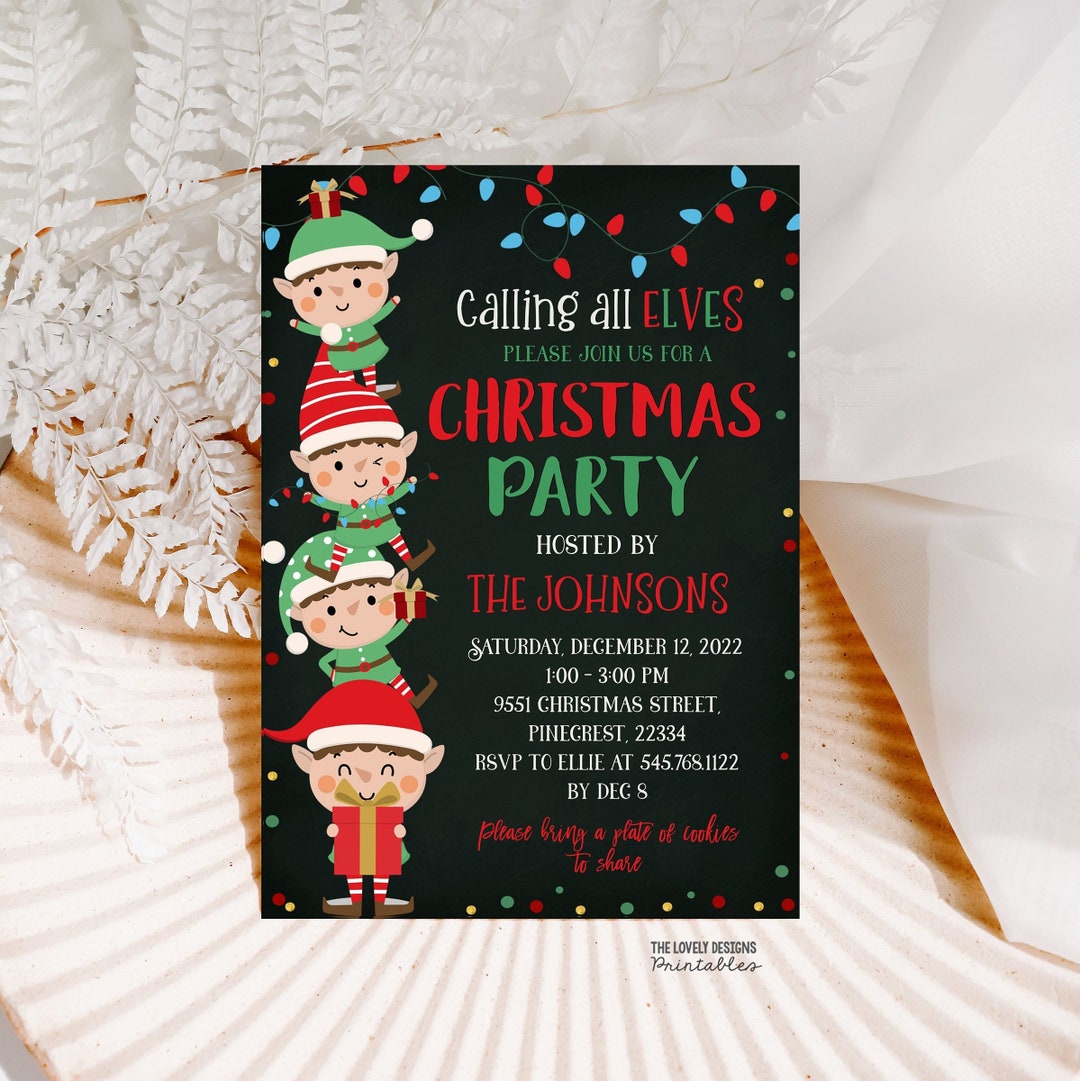 Editable Christmas Party Invitation Cute Elves Kids Party Elf Holiday ...