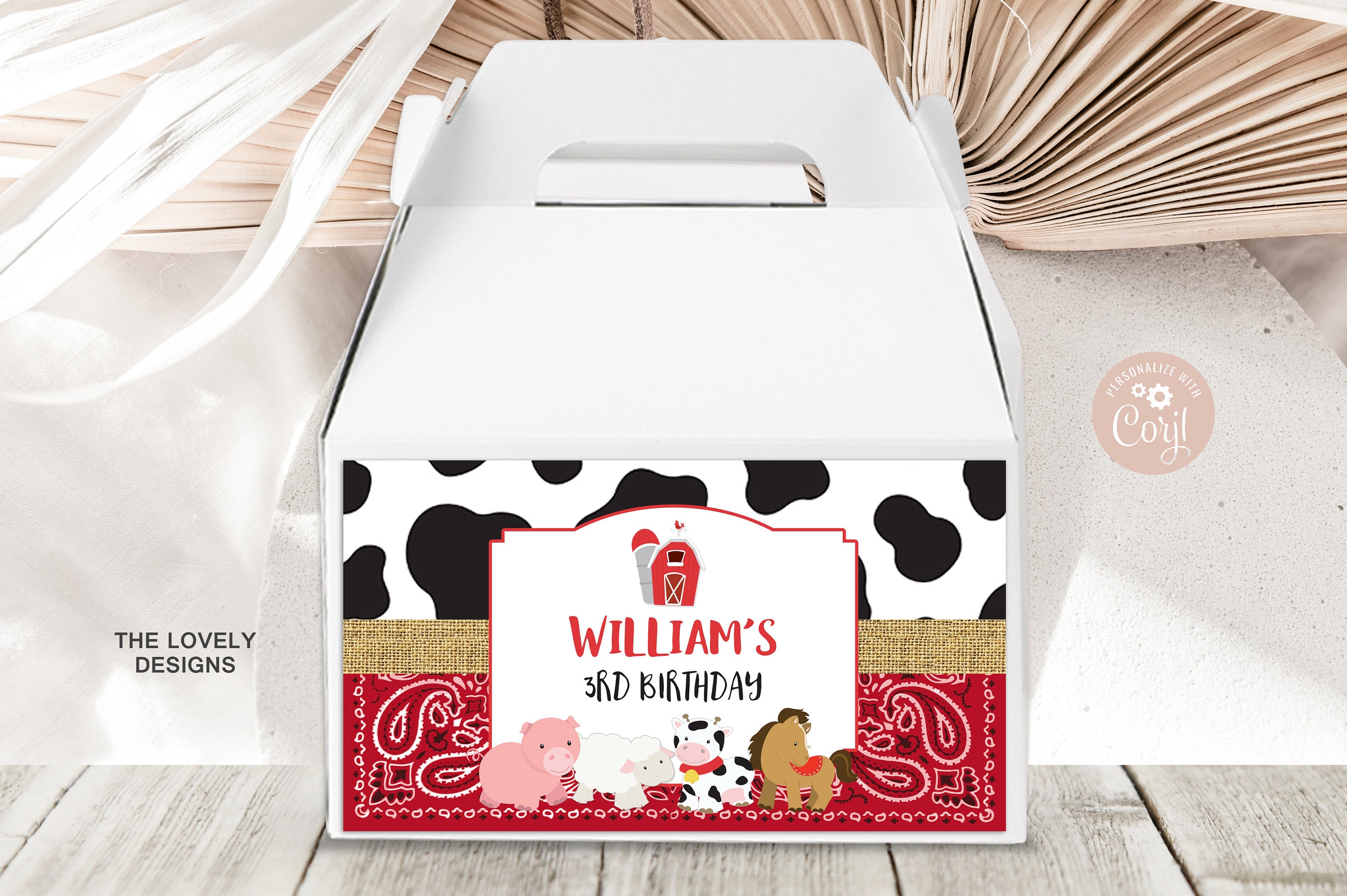 Editable Farm Gable Box Label Farm Birthday Party Favors Farm Bandana ...