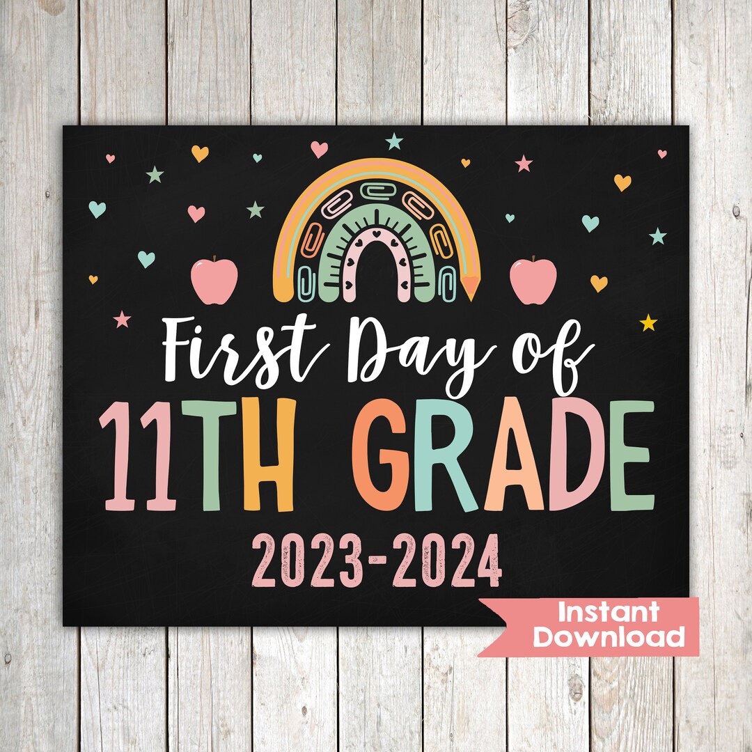 Rainbow First Day of 11th Grade Sign Girl First Day of - Etsy