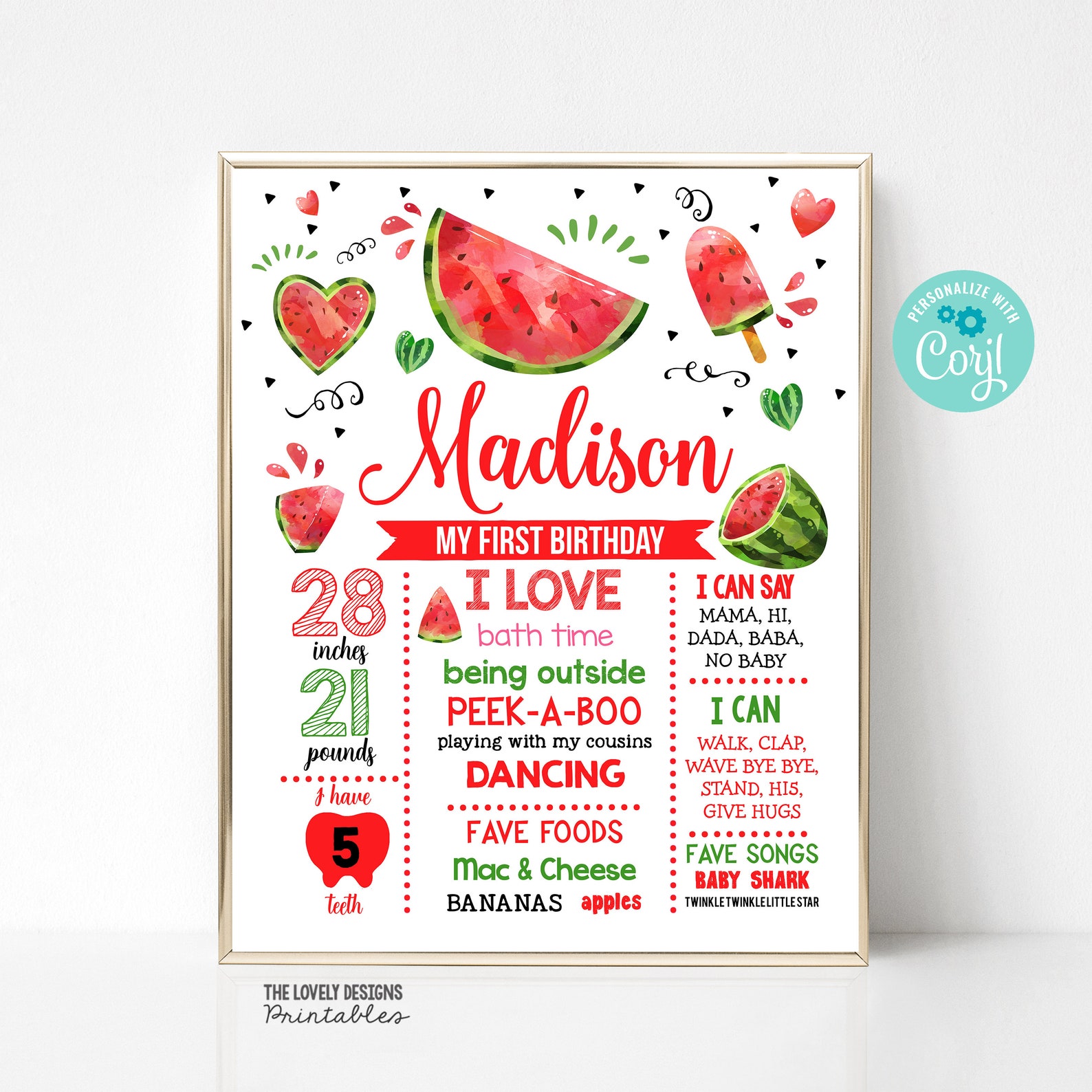 Editable Watermelon Birthday Chalkboard Watermelon Birthday, First ...
