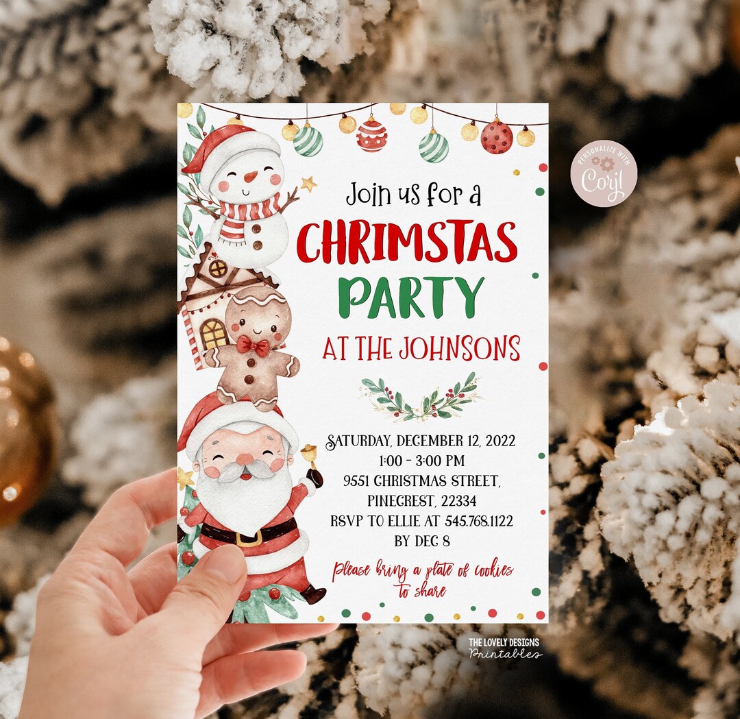 Christmas Party Invitation EDITABLE Digital Template. Cute Santa Clause ...