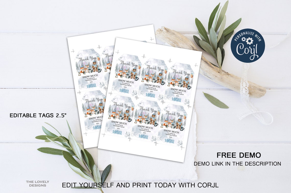 EDITABLE Woodland Winter Favor Tags Woodland Birthday Gift | Etsy
