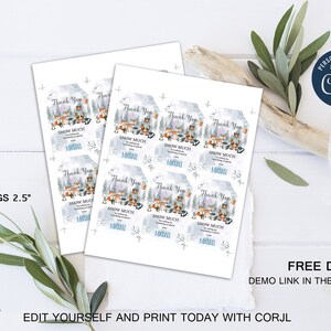 EDITABLE Woodland Winter Favor Tags Woodland Birthday Gift Tag Blue ...