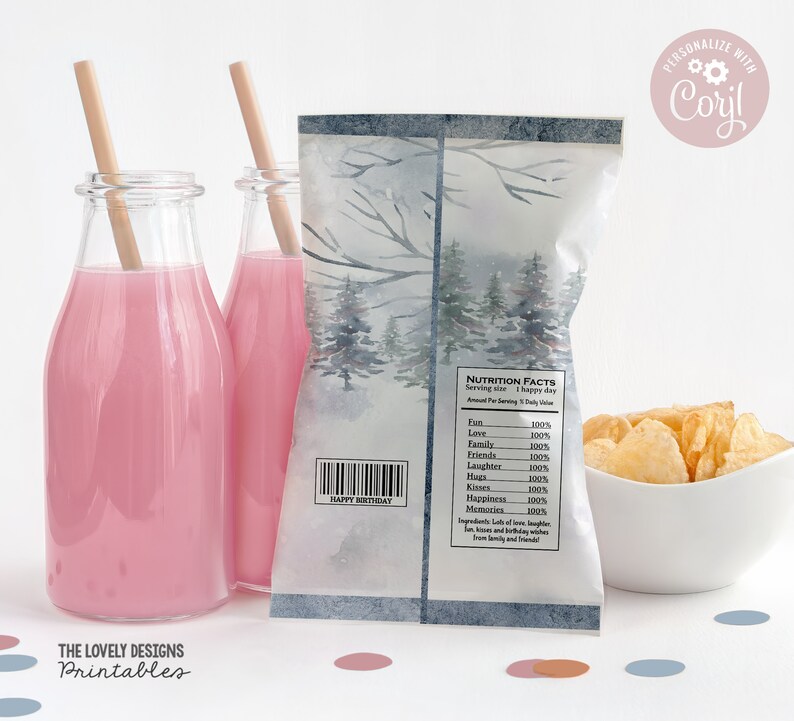 EDITABLE Woodland Chip Bag Wrappers Woodland Winter Onederland - Etsy