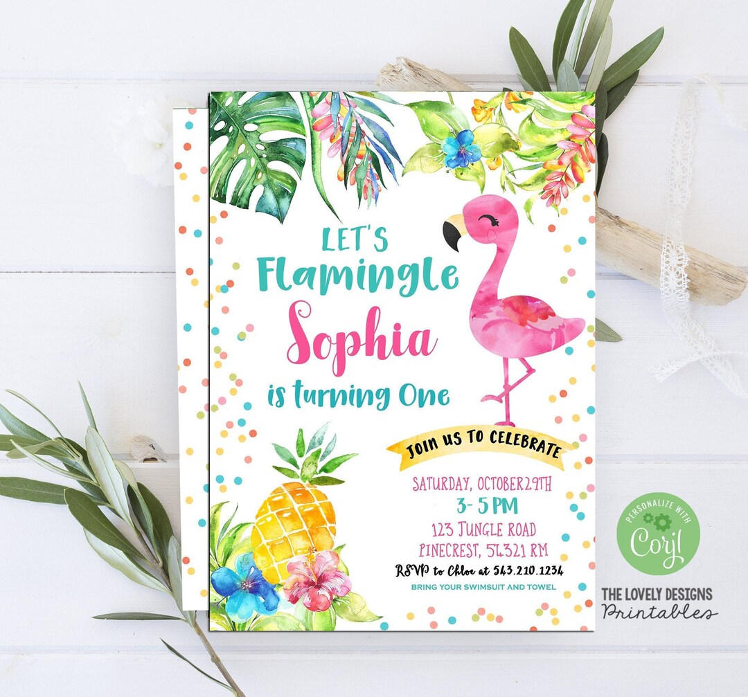 EDITABLE Flamingo Invitation Pineapple Birthday Invitate Pool Party ...