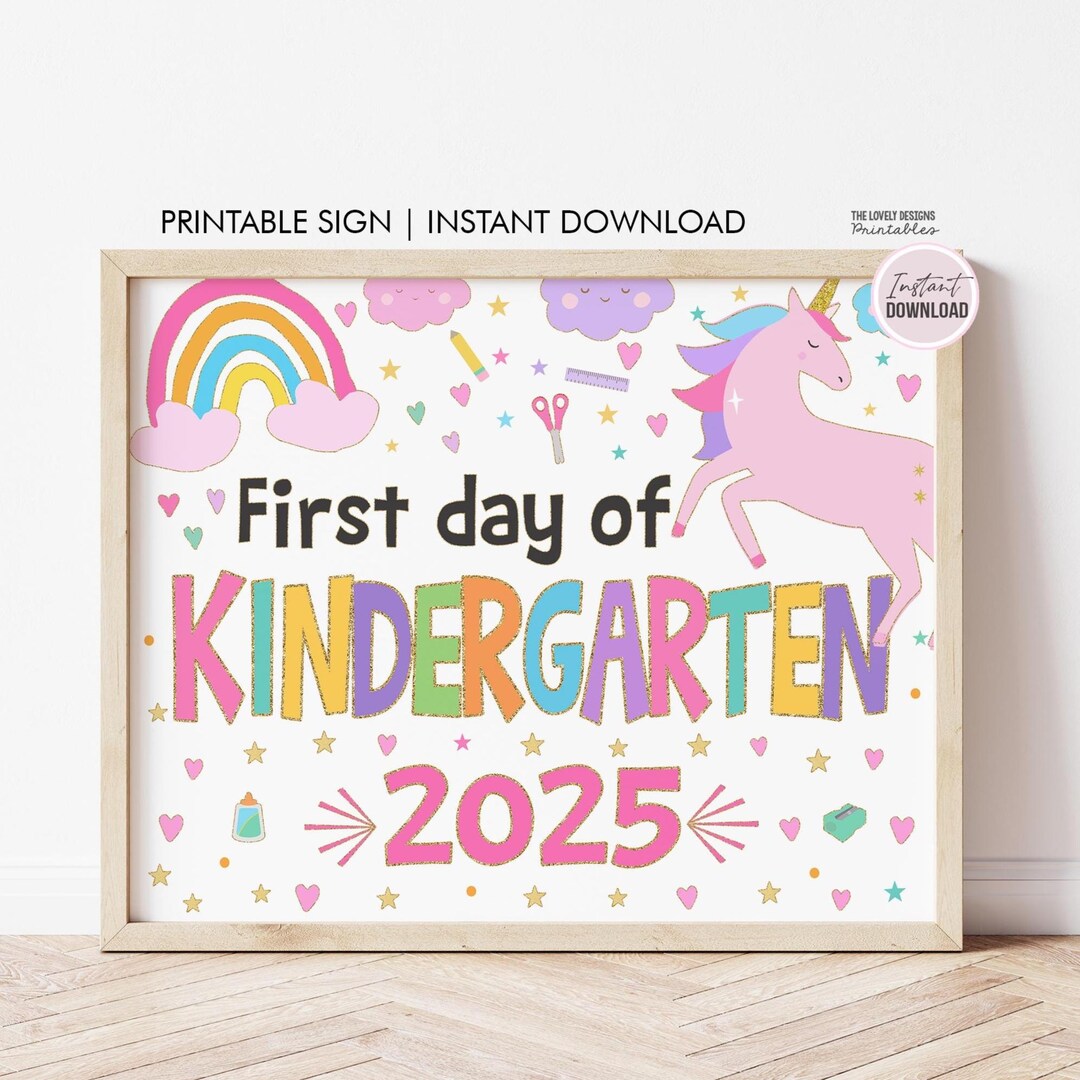 Unicorn First Day of Kindergarten Grade Sign Girl Modern Unicorn First ...