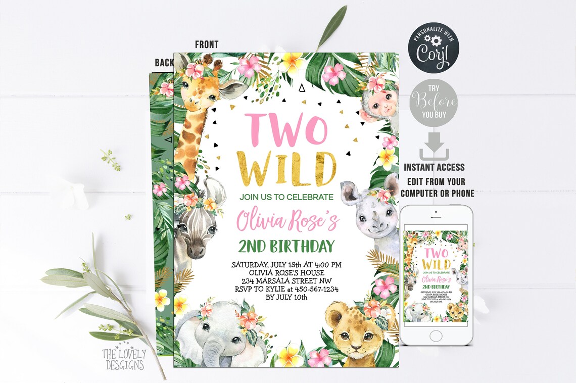 TWO Wild Birthday Invitation TWO Wild Jungle Birthday - Etsy