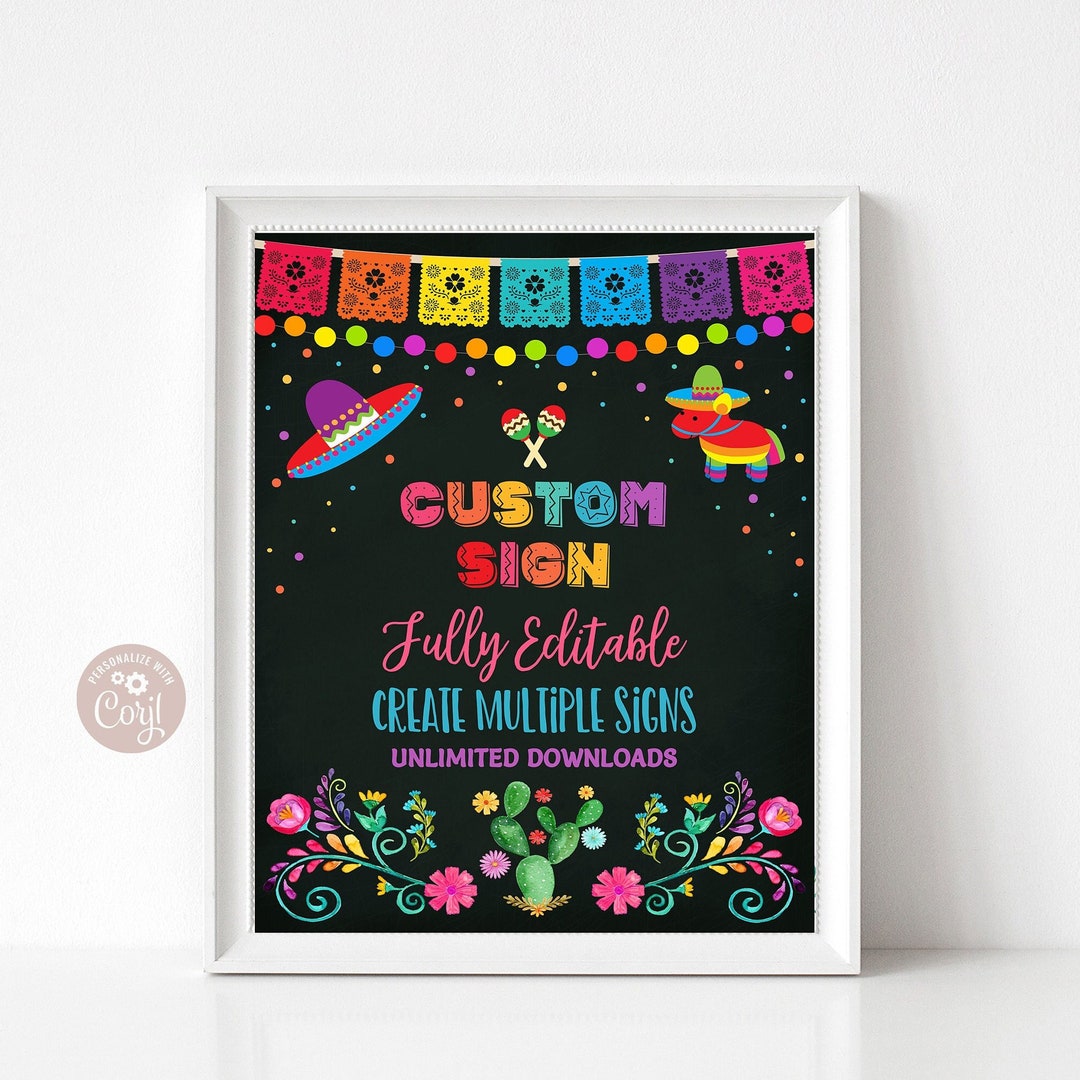 EDITABLE Fiesta Custom Sign Fully Editable Fiesta Chalkboard Birthday ...
