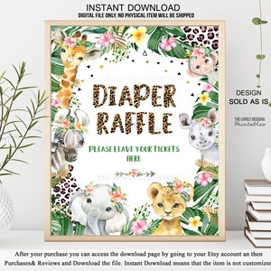 Jungle Diaper Raffle Sign and Tickets Leopard Print Jungle Girl Baby ...
