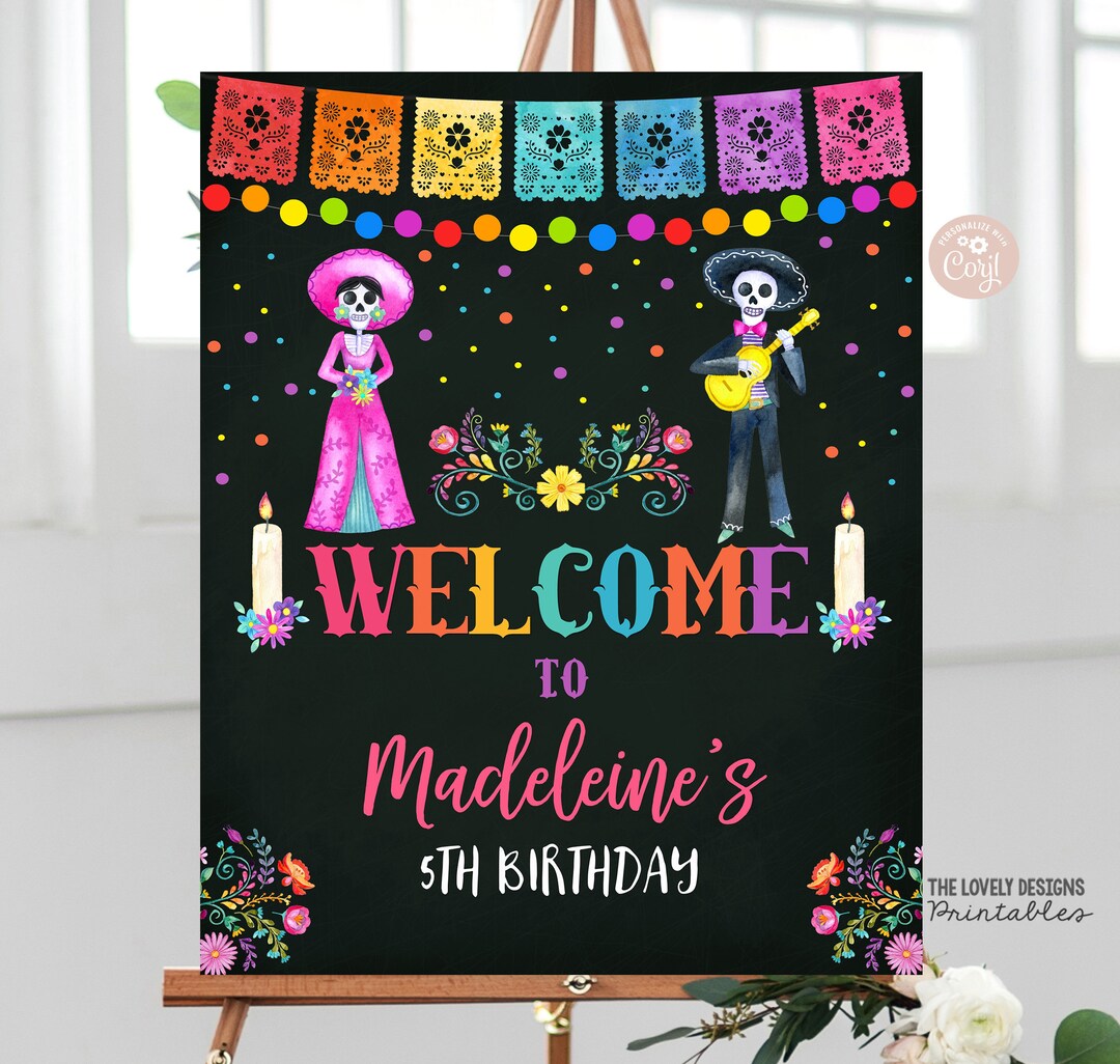 Editable Fiesta Sugar Skull Welcome Sign Halloween Fiesta Birthday Dia ...