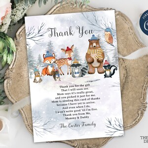 EDITABLE Woodland Winter Thank You Card Woodland Baby Shower Cards Cute ...