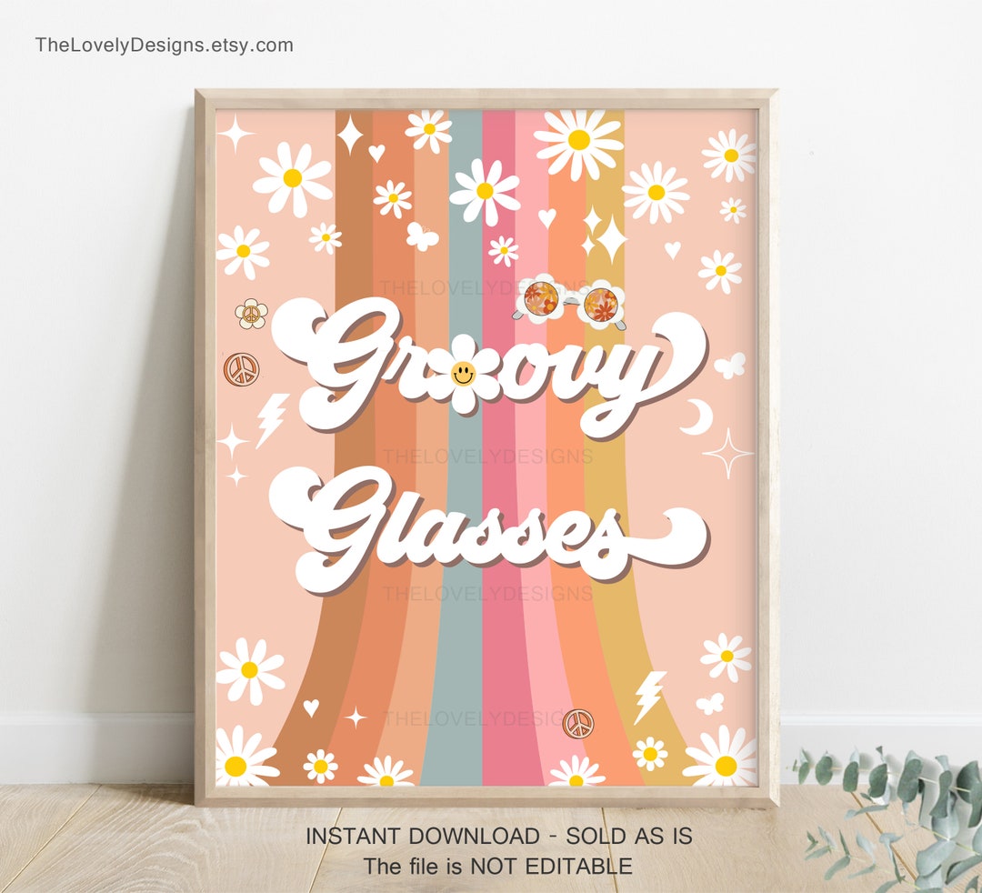 Retro Groovy Glasses Sign Groovy Birthday Sign Decor Rainbow Orange ...