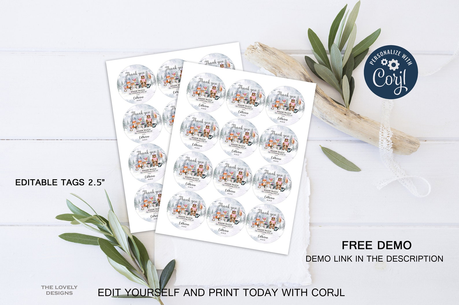 Editable Woodland Winter Tags Woodland Girl Birthday Gift Tags Circle ...