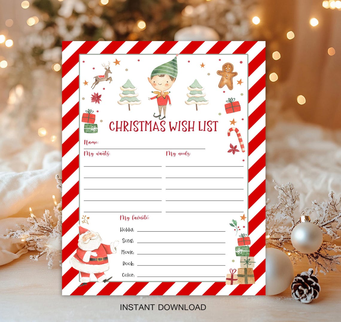 Editable Christmas Wish List Letter Elf Santa Claus Holiday Christmas ...