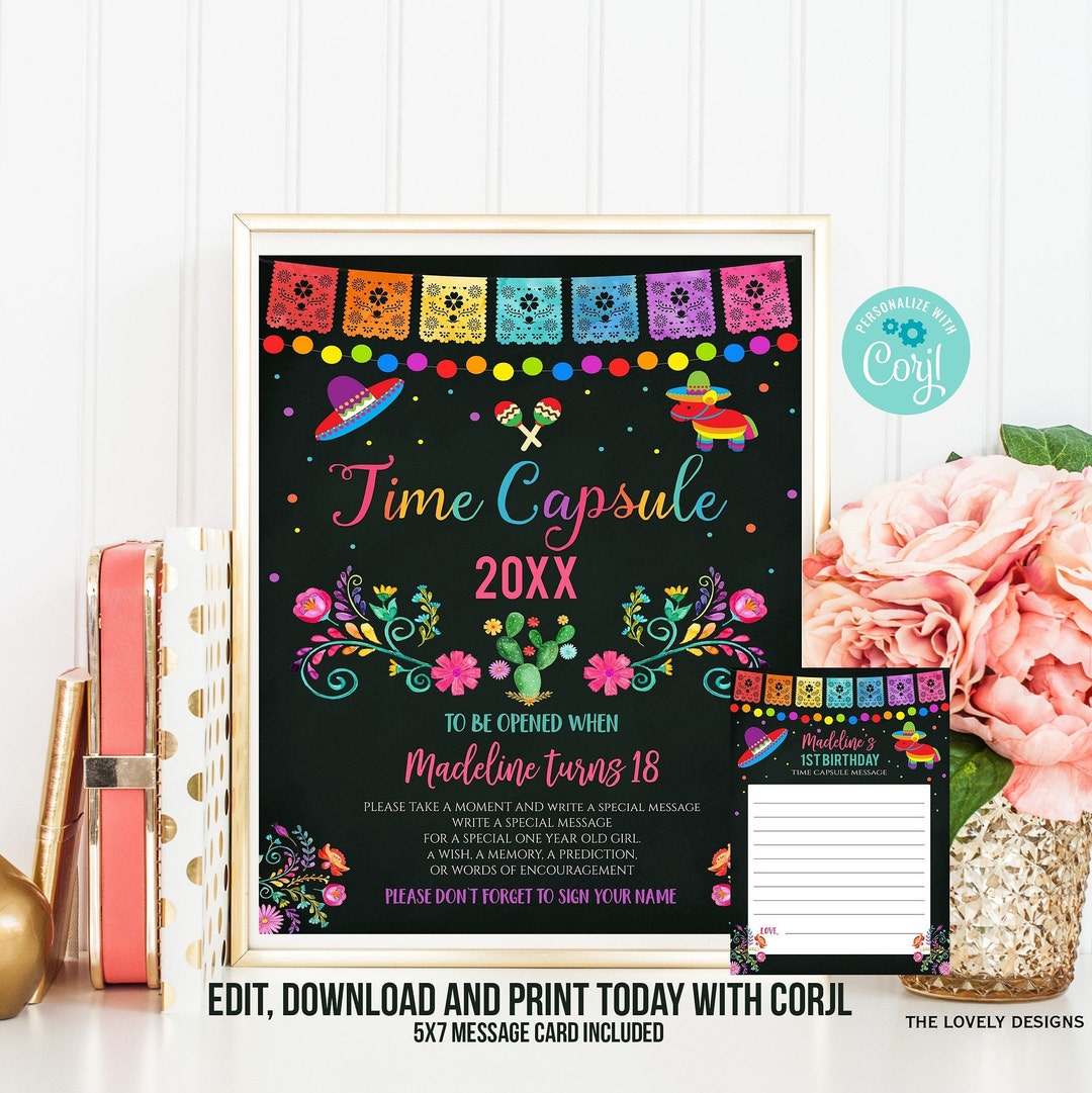 Editable Fiesta Time Capsule Sign Matching Note Cards Fiesta Birthday ...
