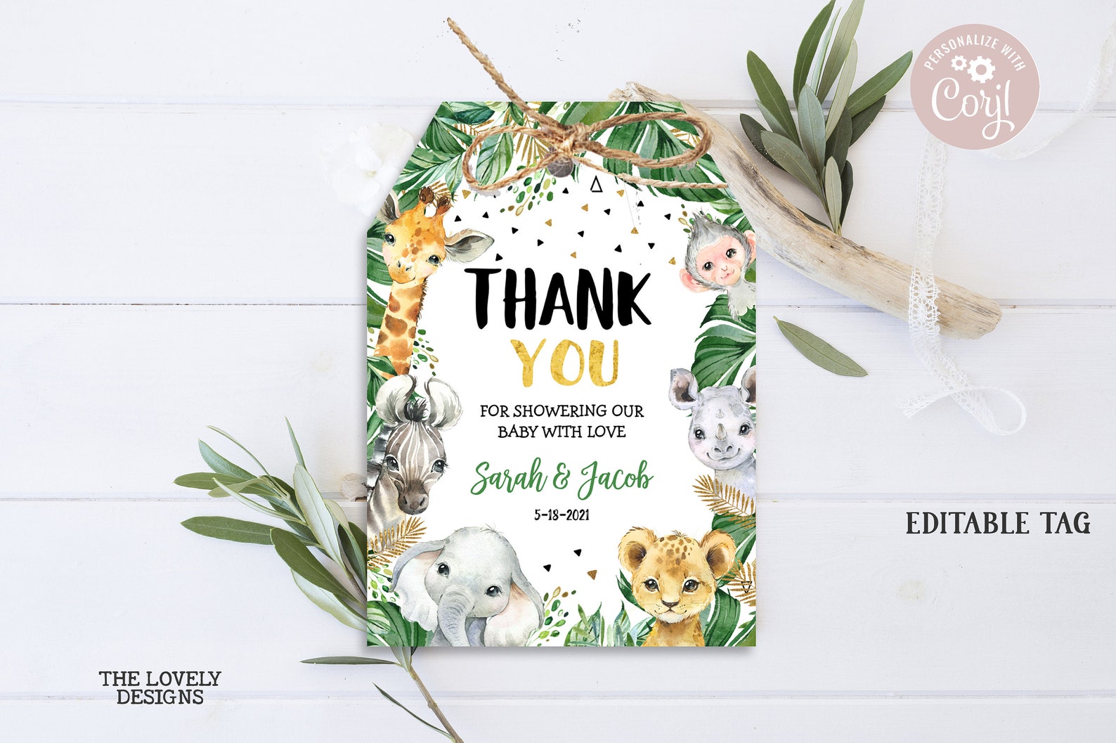 EDITABLE Jungle Gift Tag Baby Shower Safari Animals Tag Jungle - Etsy